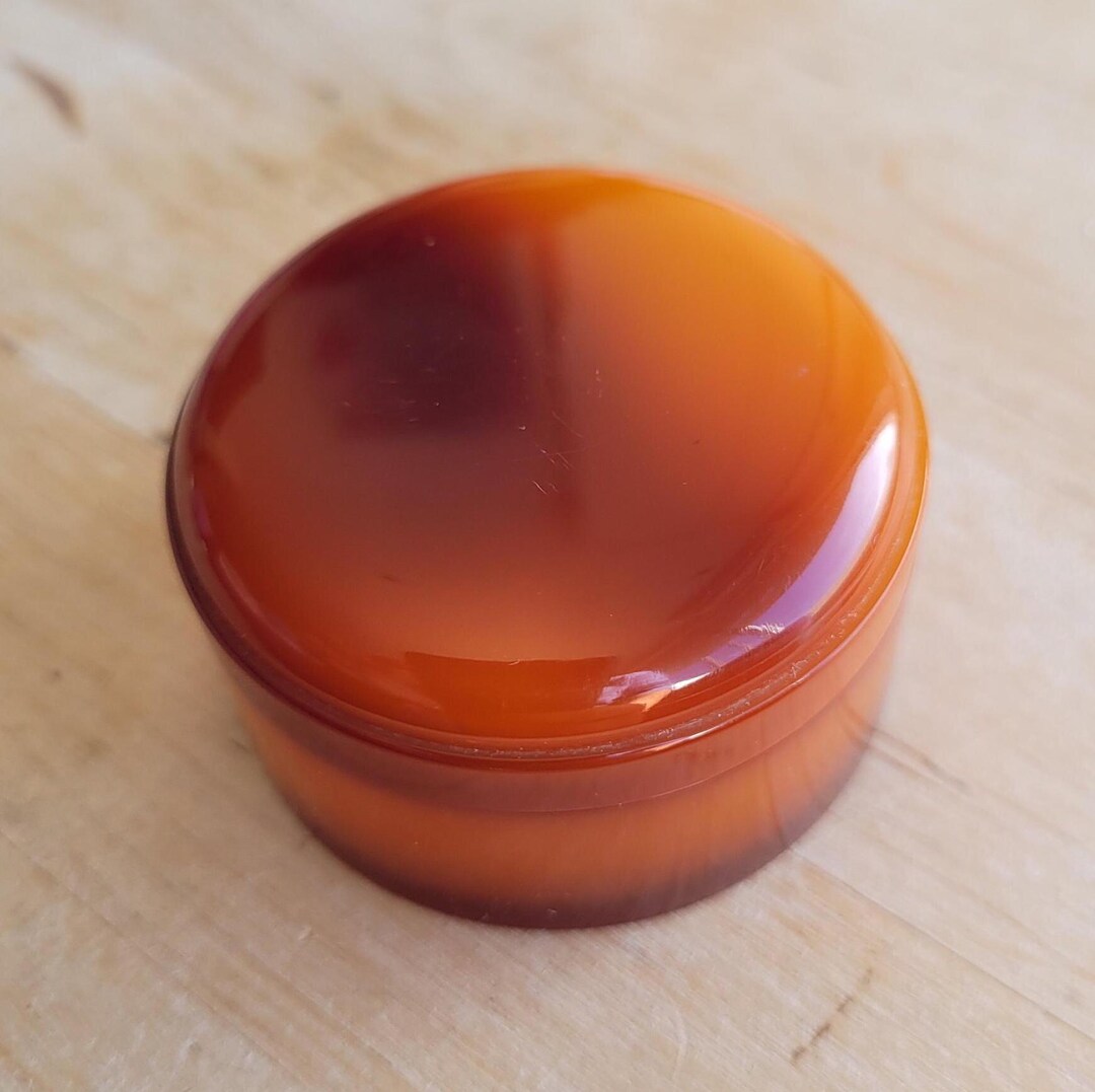 Brown Lucite Snuff Box, Vintage Orange Citrine Celluloid Round Trinket ...