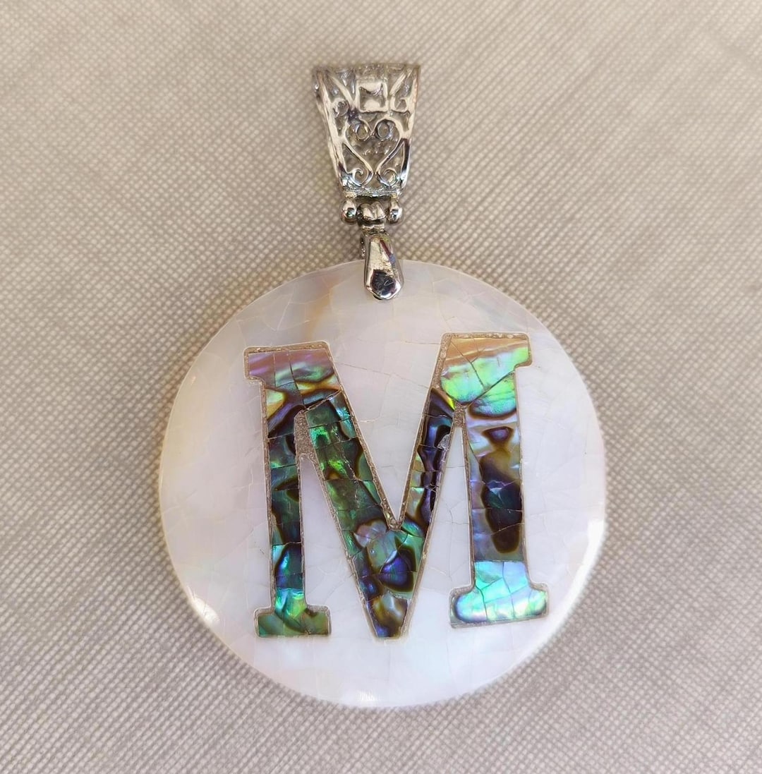 Mother of Pearl Large M Letter Pendant, Vintage MOP Abalone Round ...