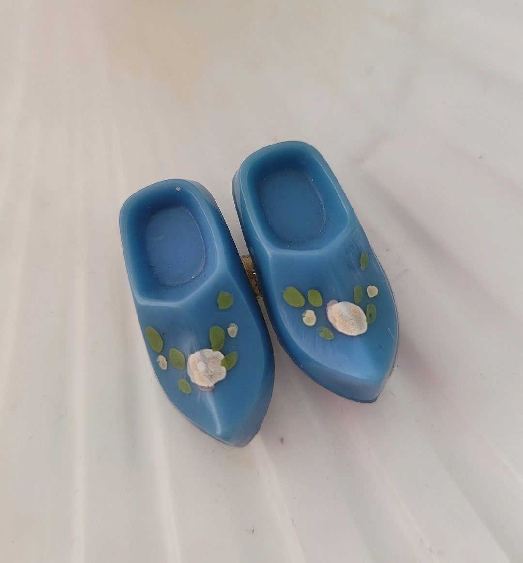 Vintage 60s Dutch Clogs Brooch: Blue Plastic Shoes Pin With Hand ...