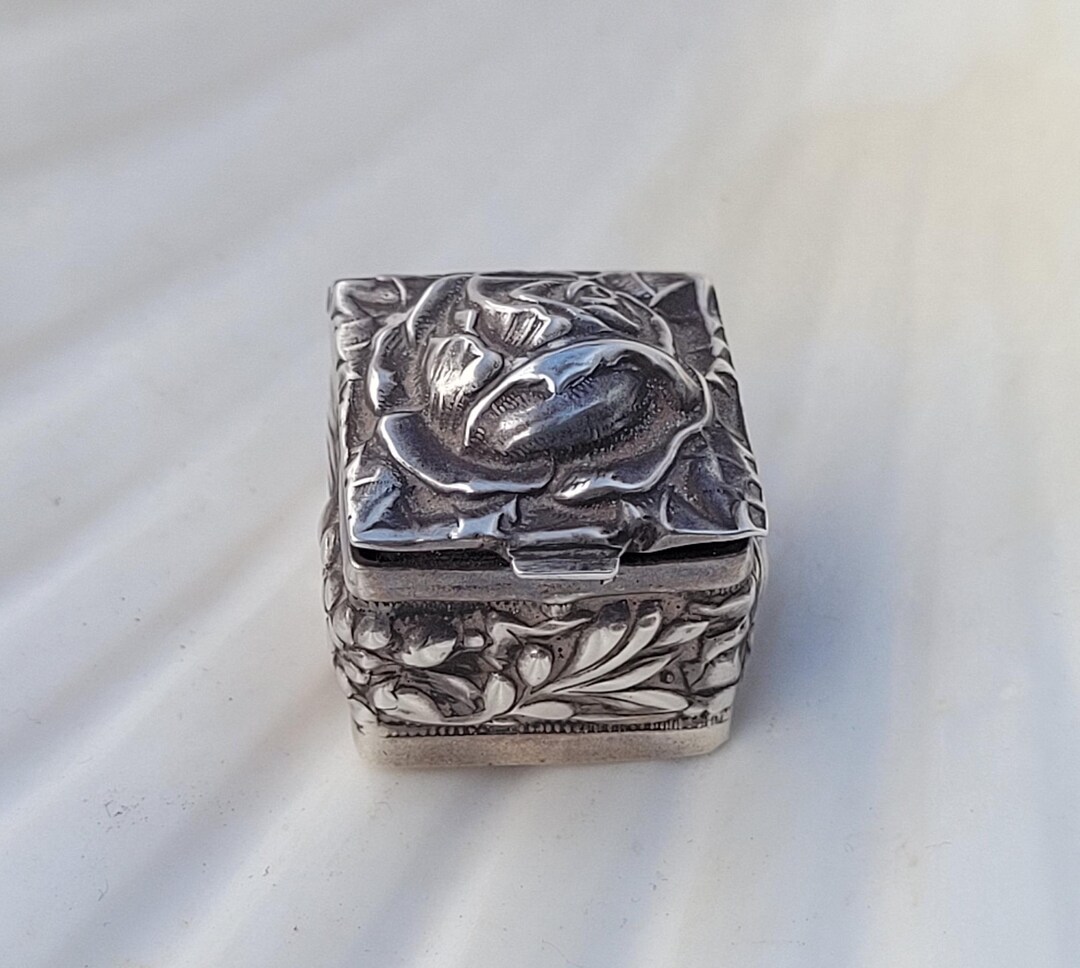 Art Nouveau Sterling Silver Rose Pill Box: Vintage Floral Medicine Case ...