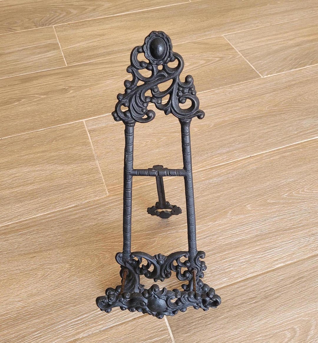 Art Nouveau Black Iron Easel Stand, Vintage Large Dark Tabletop ...