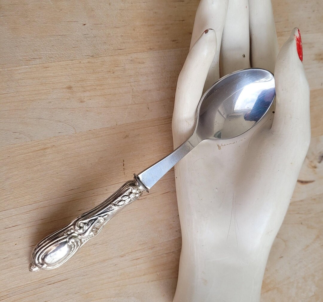 Vintage Floral Silver Handle Jam Spoon, Portuguese 835 Hallmark Desert ...