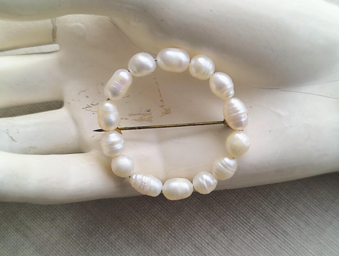 Circle of Pearls Brooch, Antique Real Pearls Circular Pin Lapel ...