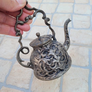 Victorian Pewter Small Teapot, Antique Mini Tea Pot With Handle ...