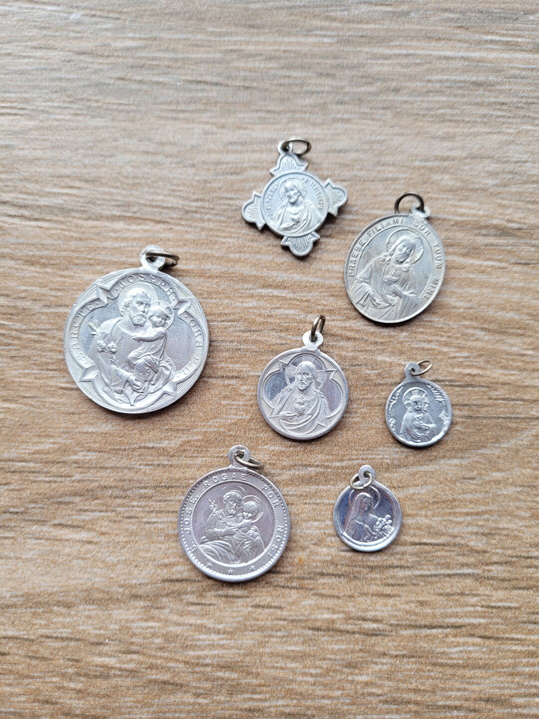 Set of 7 Catholic Medals, Vintage Aluminium Religious Charms, Saints ...