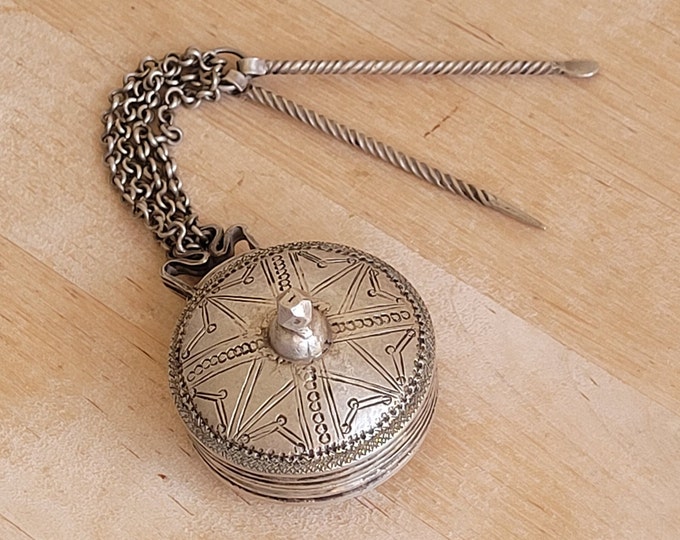 Art Deco Silver Snuff Box W/ Chain Spoon & Stick, Vintage 800 Silver ...