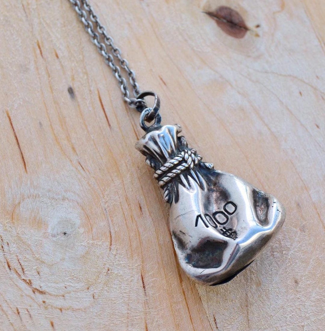 Vintage Sterling Silver Money Bag Necklace: Lucky Charm, 55cm Rolo ...