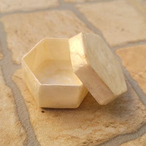 Shell Hexagon Pill Box, Vintage Handmade Small Trinket Holder, Pearl ...