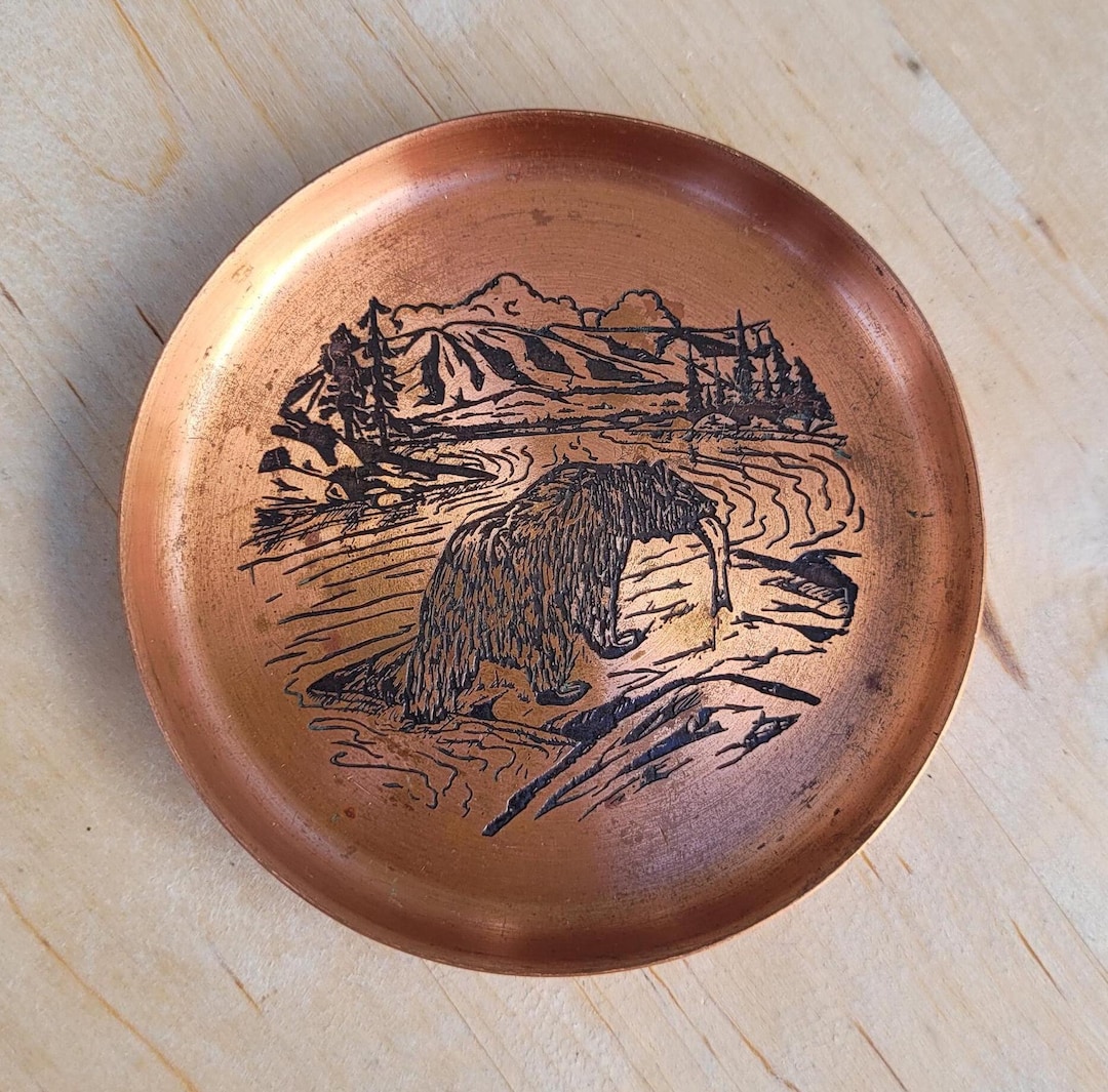 Vintage Copper Trinket Dish: Alaska Bear & Salmon Jewelry Tray - Etsy