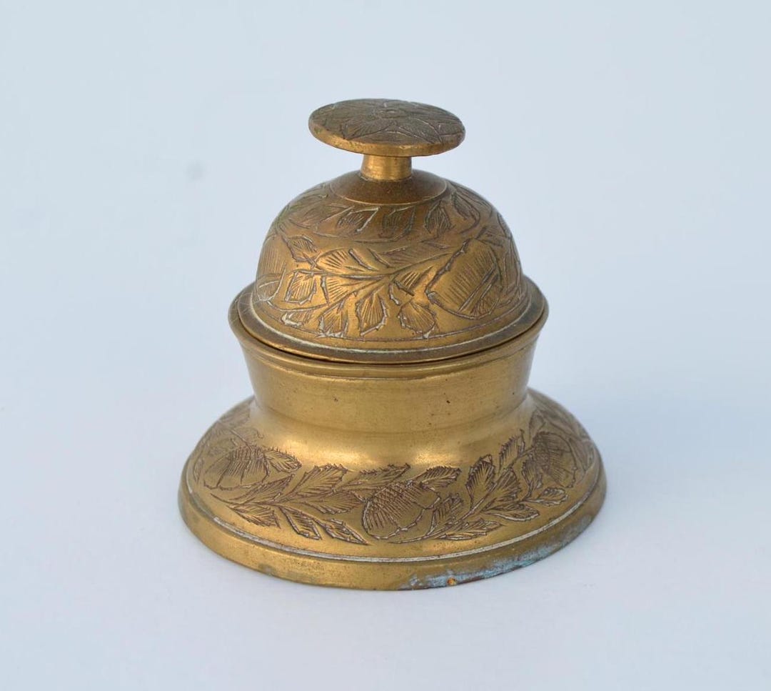 Vintage Etched Brass Bell With Stand: Indian Temple Gong, Boho Decor - Etsy