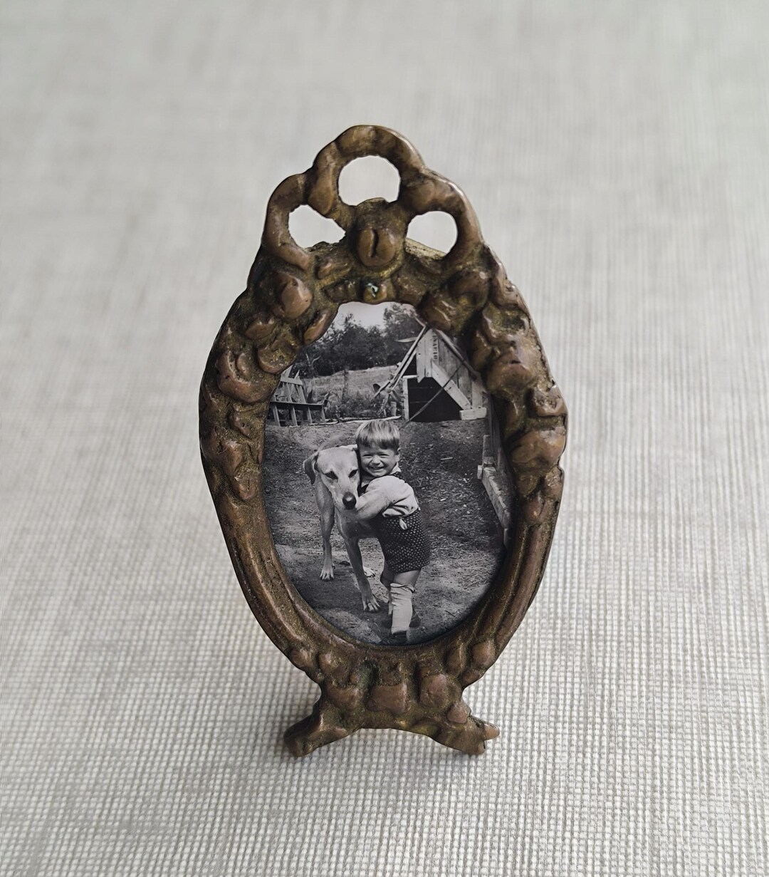 Antique Mini Brass Photo Frame, Art Nouveau Miniature Picture Stand ...