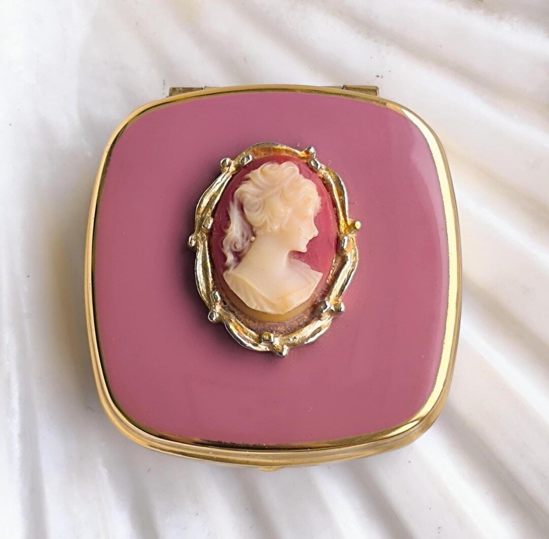 Vintage Pink Cameo Pill Box: 1970s Gold Tone Hinged Case - Etsy
