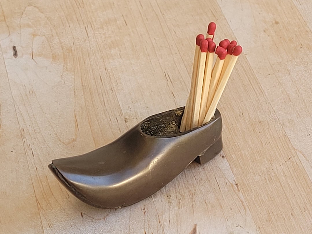 Antique Brass Clog Match Holder, Vintage Bronze Small Shoe Ashtray ...