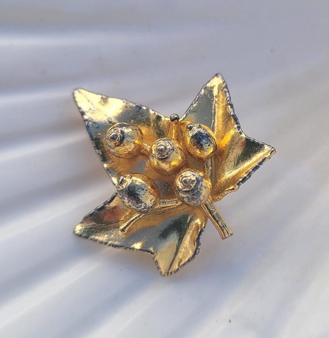 Leaf Flora Danica Brooch Sterling Silver & Gold Filled, Vintage Denmark ...