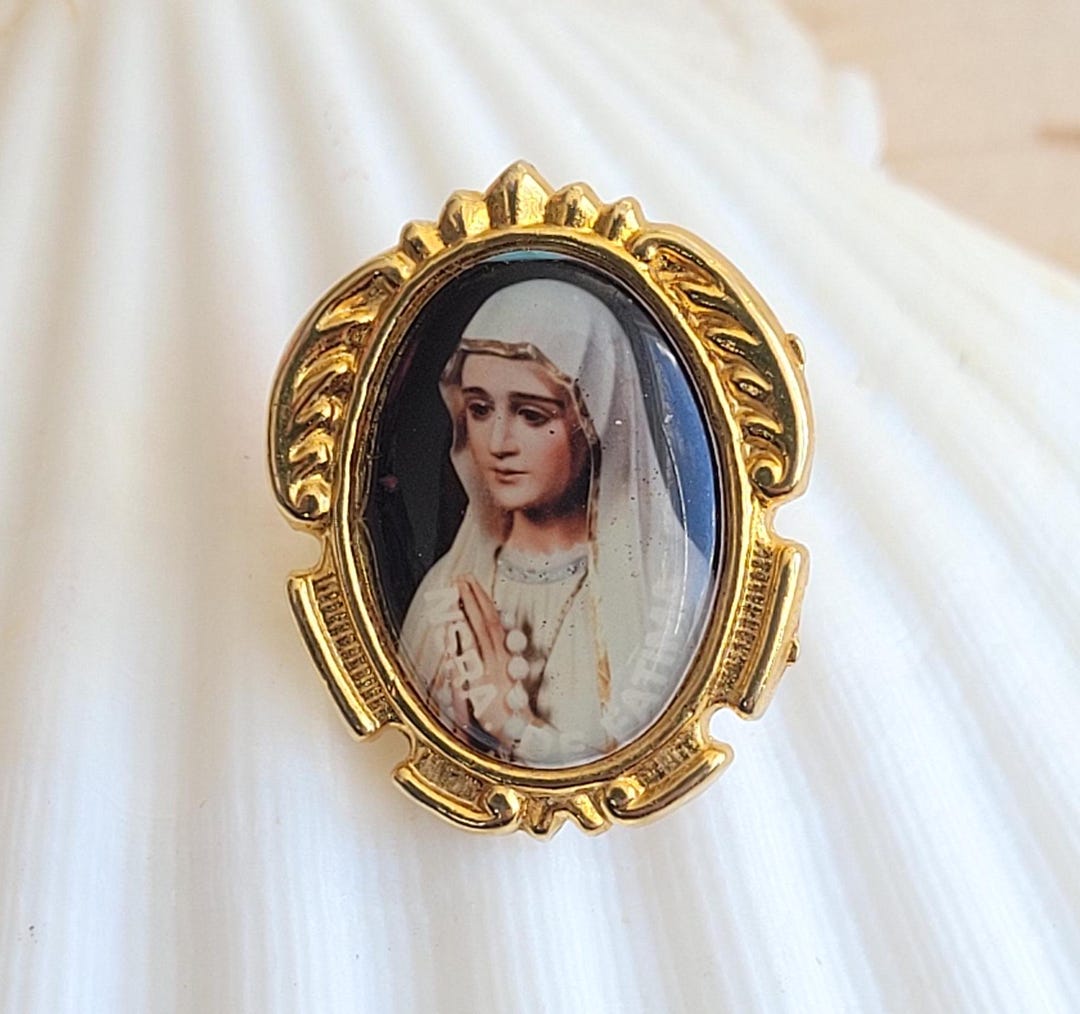 Our Lady of Fatima Enamel Lapel Pin, Vintage Virgin Mary Collar Pin ...