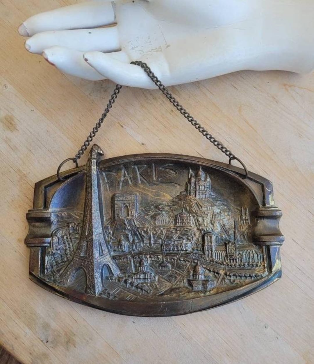 Art Deco French Brass Ahstray, Antique Paris Embossed Monuments Plaque ...