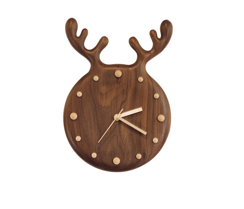 Deer Antlers Wooden Clock Black Walnut/white Wax Wood Clock - Etsy