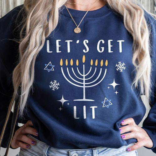 LET'S GET LIT Cropped Hanukkah Sweater Gold & Silver - Etsy