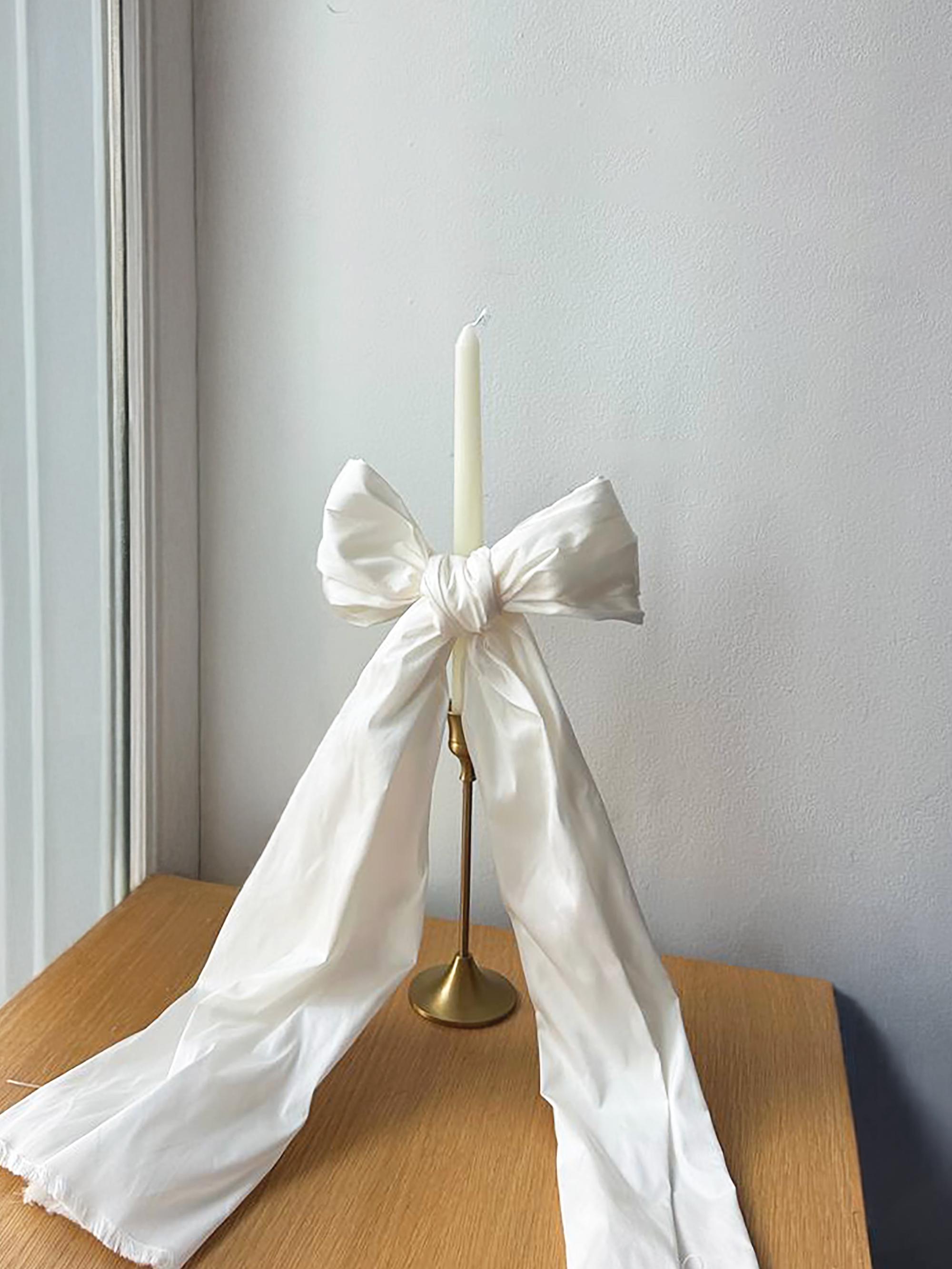 Taper Candle Bow Long Set of 2 Taffeta Bows Centrepiece Dinner Candle ...