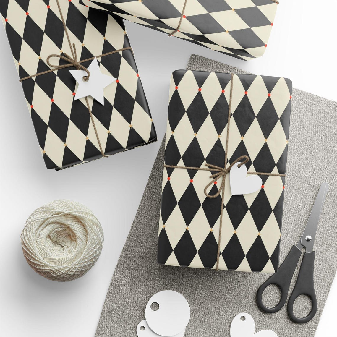 Black Checkered Wrapping Paper Roll Boho Gift Wrapping Black Diamond ...