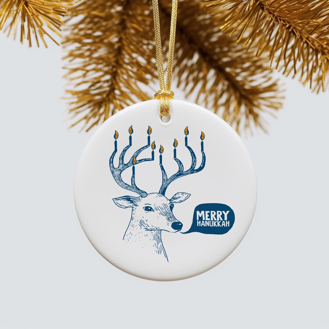 Menorah Reindeer Hanukkah Ornament Funny Hannukah Decor Happy Chanukah ...