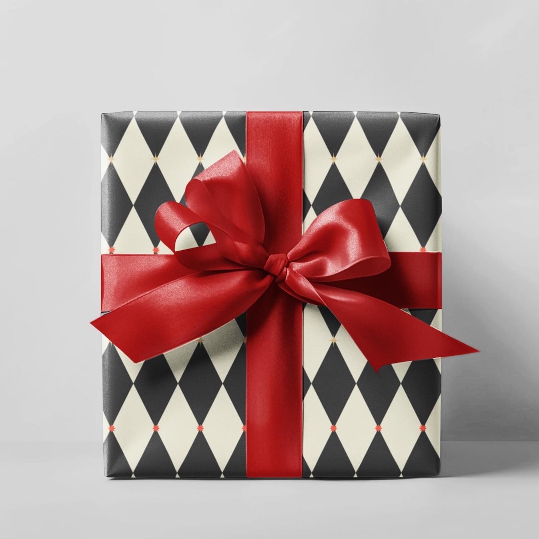 Black Checkered Wrapping Paper Roll Boho Gift Wrapping Black Diamond ...