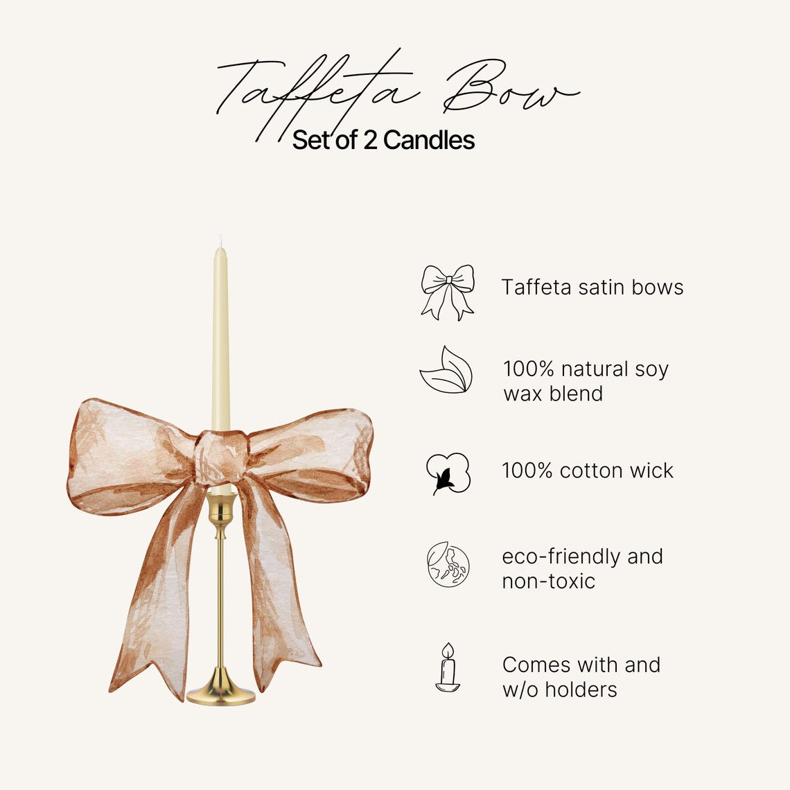 Taper Candle Bow Long Set of 2 Taffeta Bows Centrepiece Dinner Candle ...