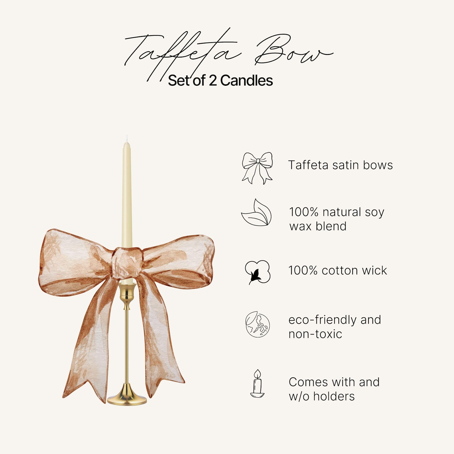 Taper Candle Bow Long Set of 2 Taffeta Bows Centrepiece Dinner Candle ...