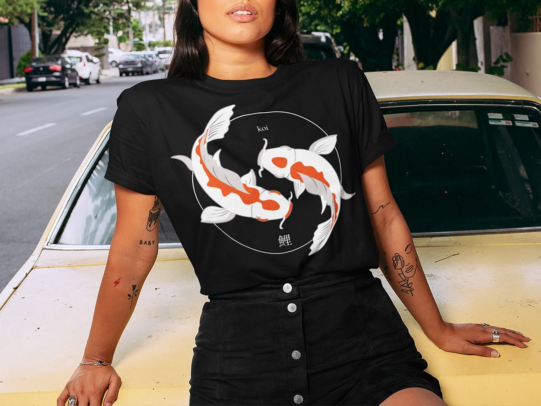 Koi Fish Shirt, Japanese Street Wear, Yinyang Tee, Aesthetic, Japanese ...
