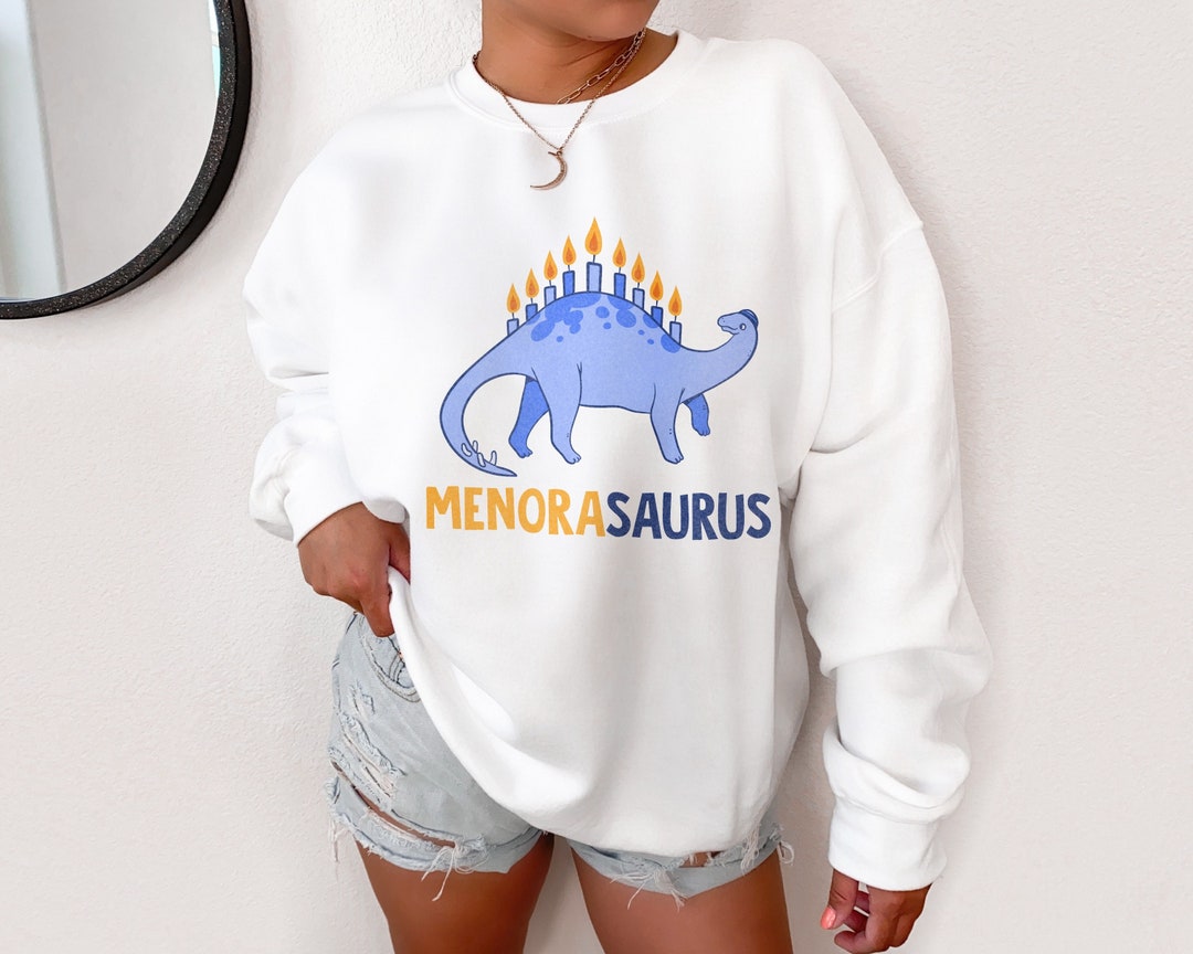 Menora-saurus Hanukkah Shirt Hanukkah Sweater Dinosaur Tee Menorah ...