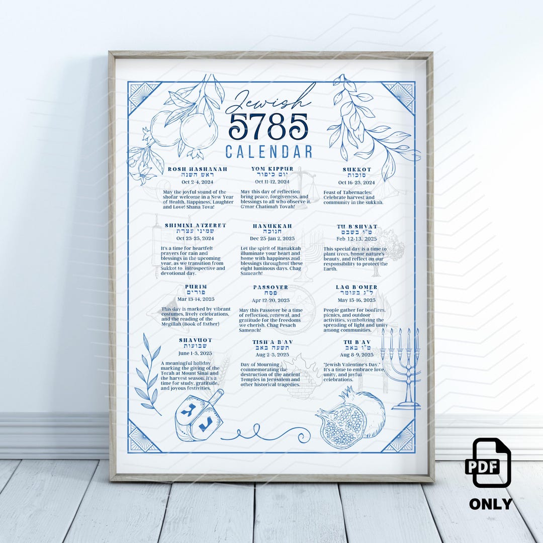 Jewish Calendar 5785 Jewish Poster 2024 2025 Rosh Hashanah New Year ...