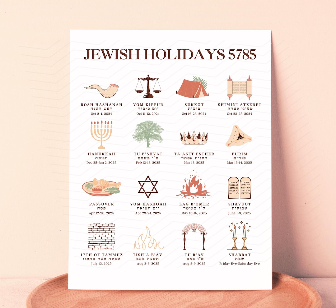 Calendario judío 5785 Póster judío 2024 2025 Rosh Hashaná Año Nuevo ...