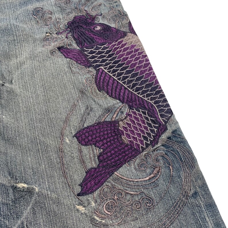 Japanese Brand Embroidery Koi Fish Jeans - Etsy
