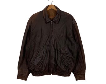 1980s Vintage Leather Bomber Jacket Map Lined Made in Korea - Etsy