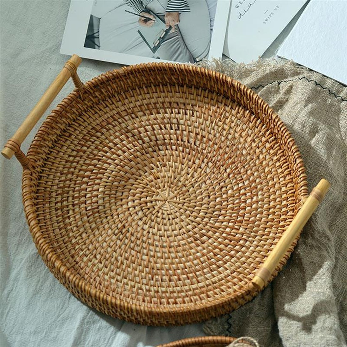Rattan Serving Tray Handwoven Rattan Platter Rattan - Etsy