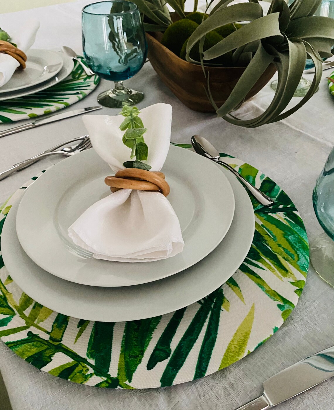 Palm Green Leaf Charger Plate Covers (set of 4) - Covers for Sousplat ...