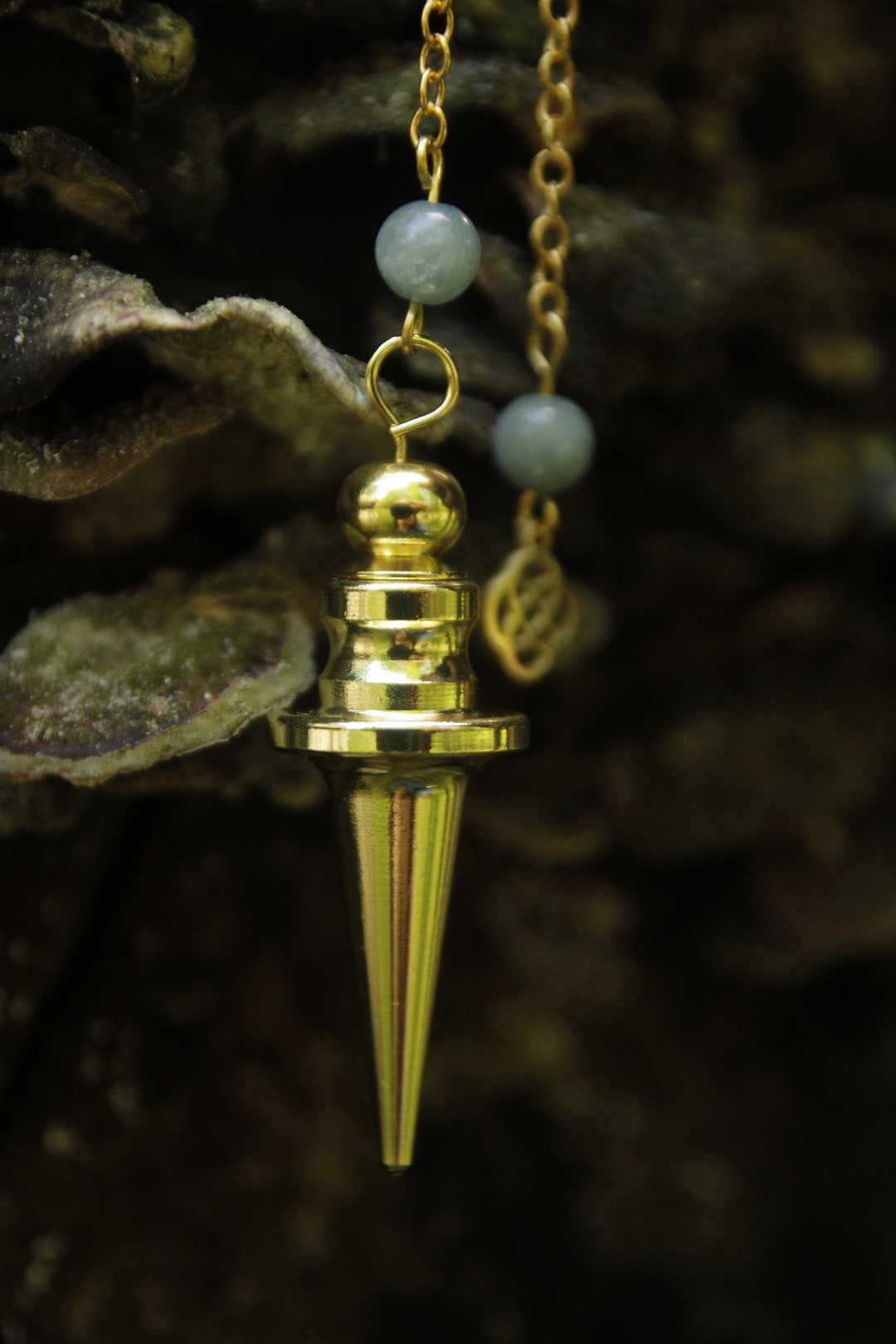 Rhiannon Pendulum - Golden Divination Pendulum With Burmese Jade Beads ...