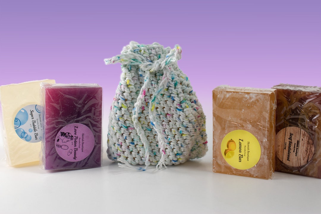 Patterned Soap Saver Sachet | 100% Cotton | Colorful Crochet Yarn Bag ...