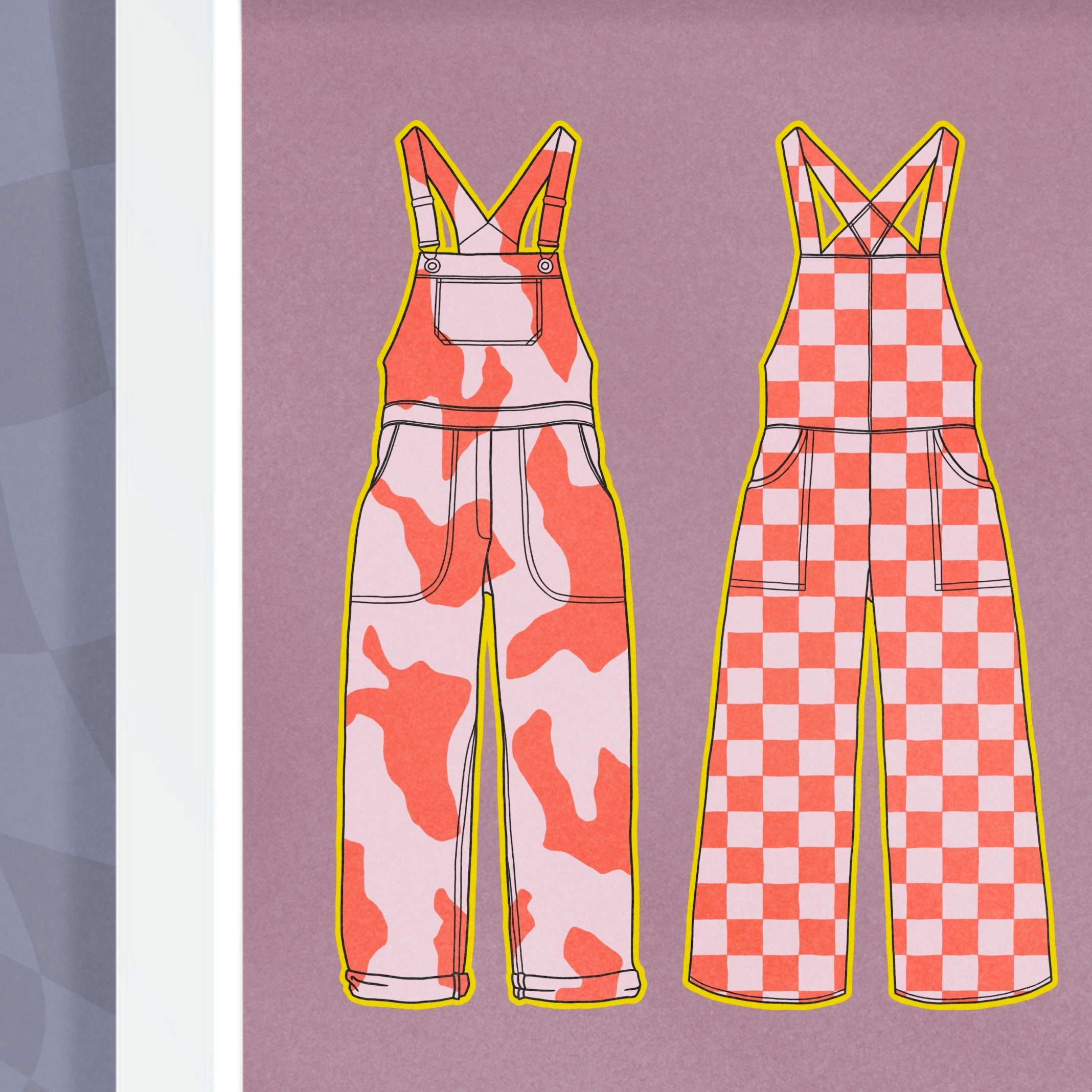 Beth Patterned Dungarees Art Print A4 Digital Illustration - Etsy Denmark