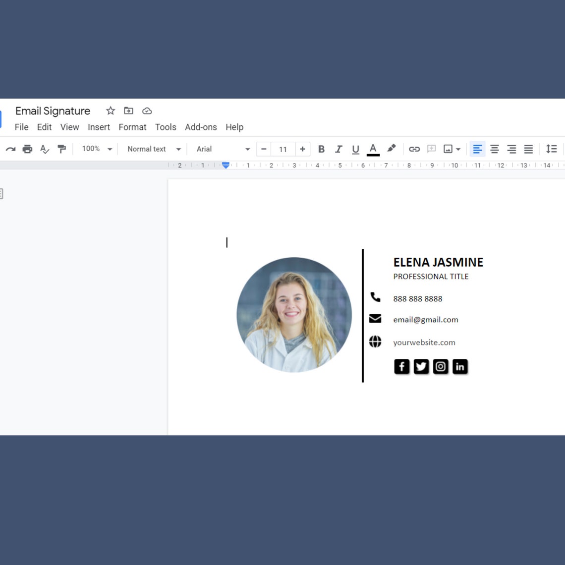 Gmail Email Signature Template Email Signature Google Docs Etsy