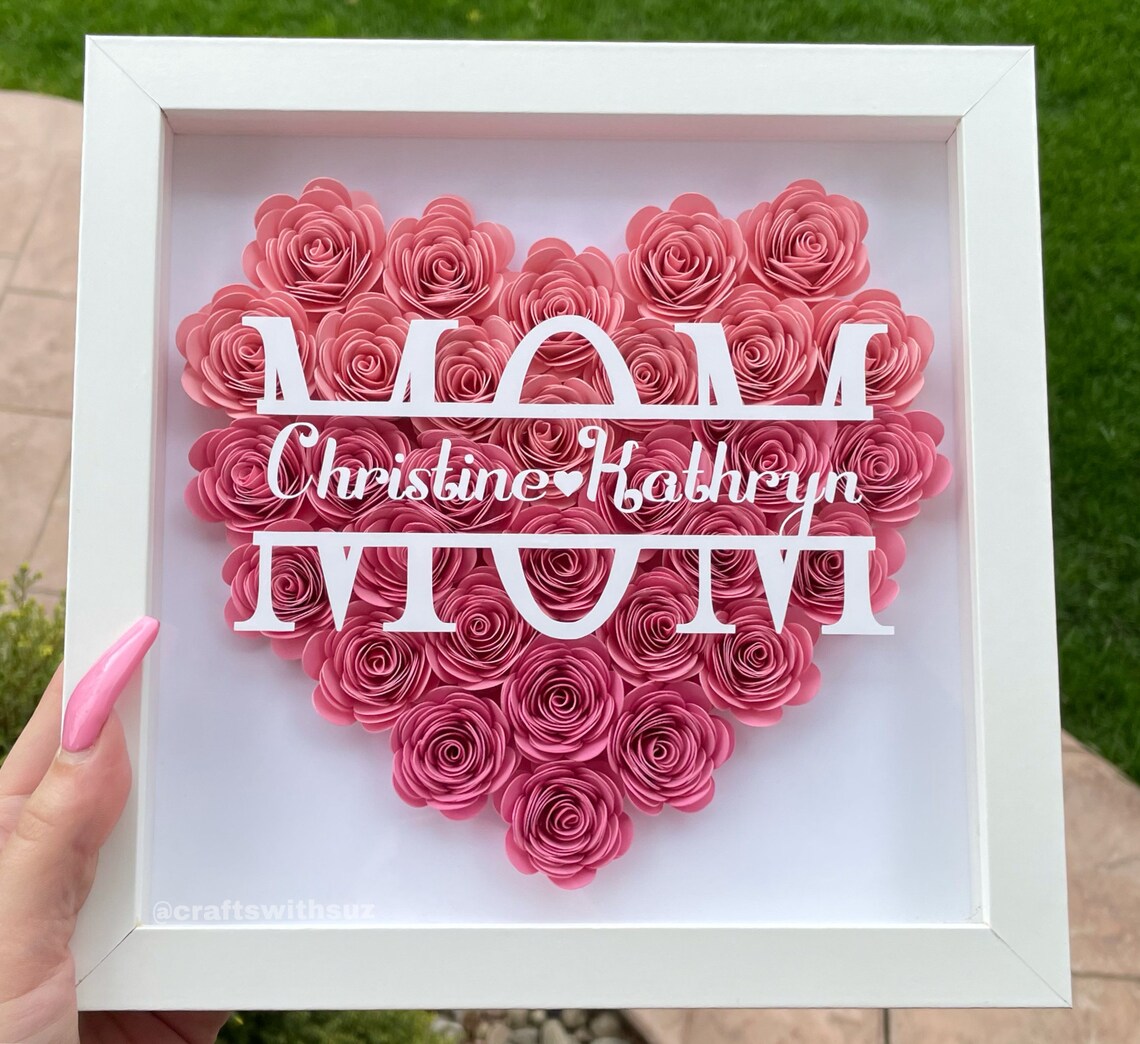 Mom Heart Shaped Monogram Flower Shadow Box Mothers Day Gift | Etsy
