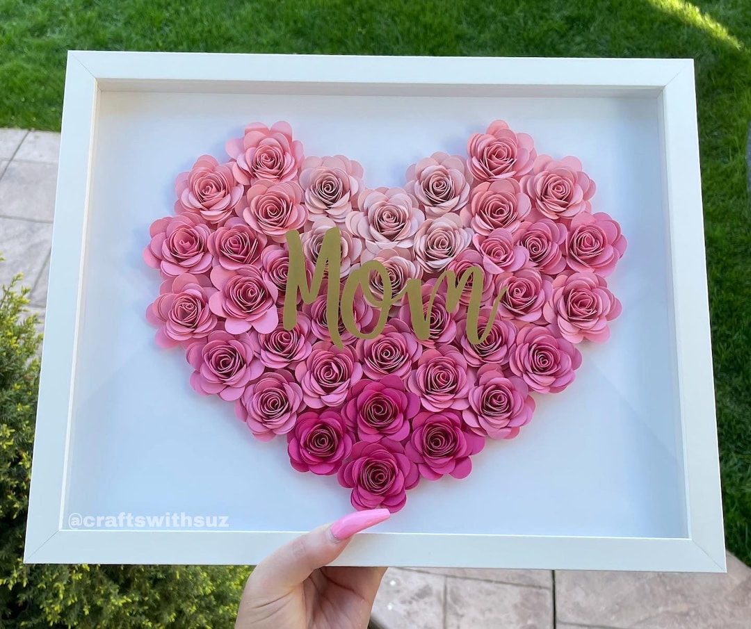 Mom Heart Shaped Flower Box | Paper Rose Shadow Box | Customized Gift ...