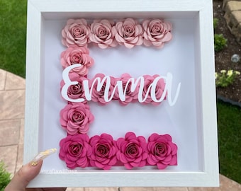 Initial & Name Flower Box Paper Flower Shadow Box Customized Gift for ...