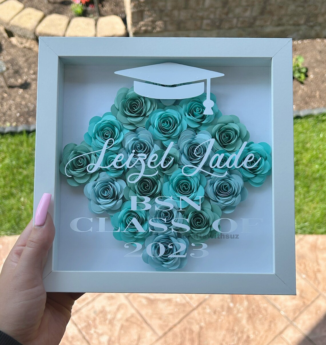 Graduation Cap Flower Shadow Box | Assorted Paper Flower Box ...