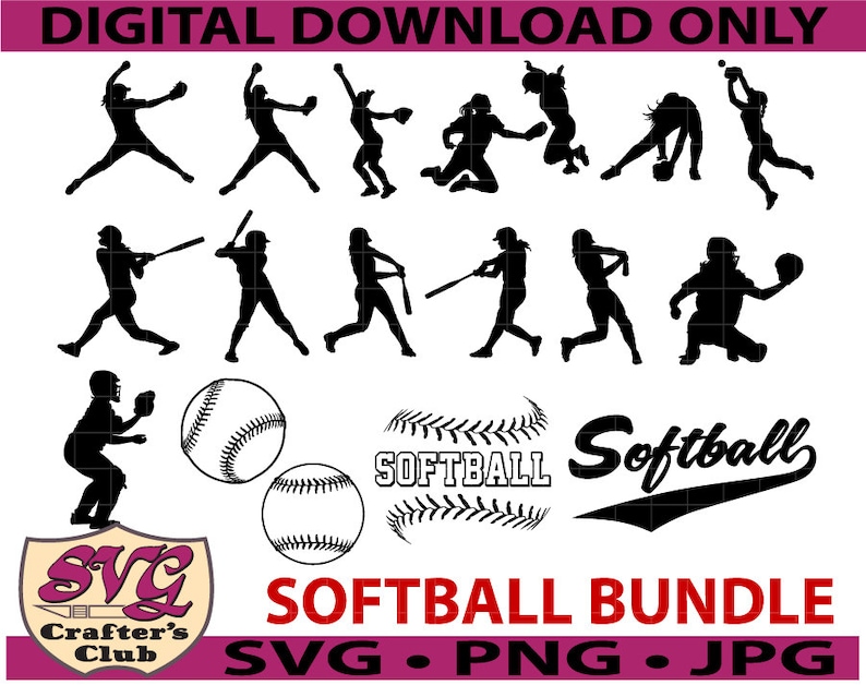 Softball Player Bundle With Text and Softballs Clipart SVG Design for ...