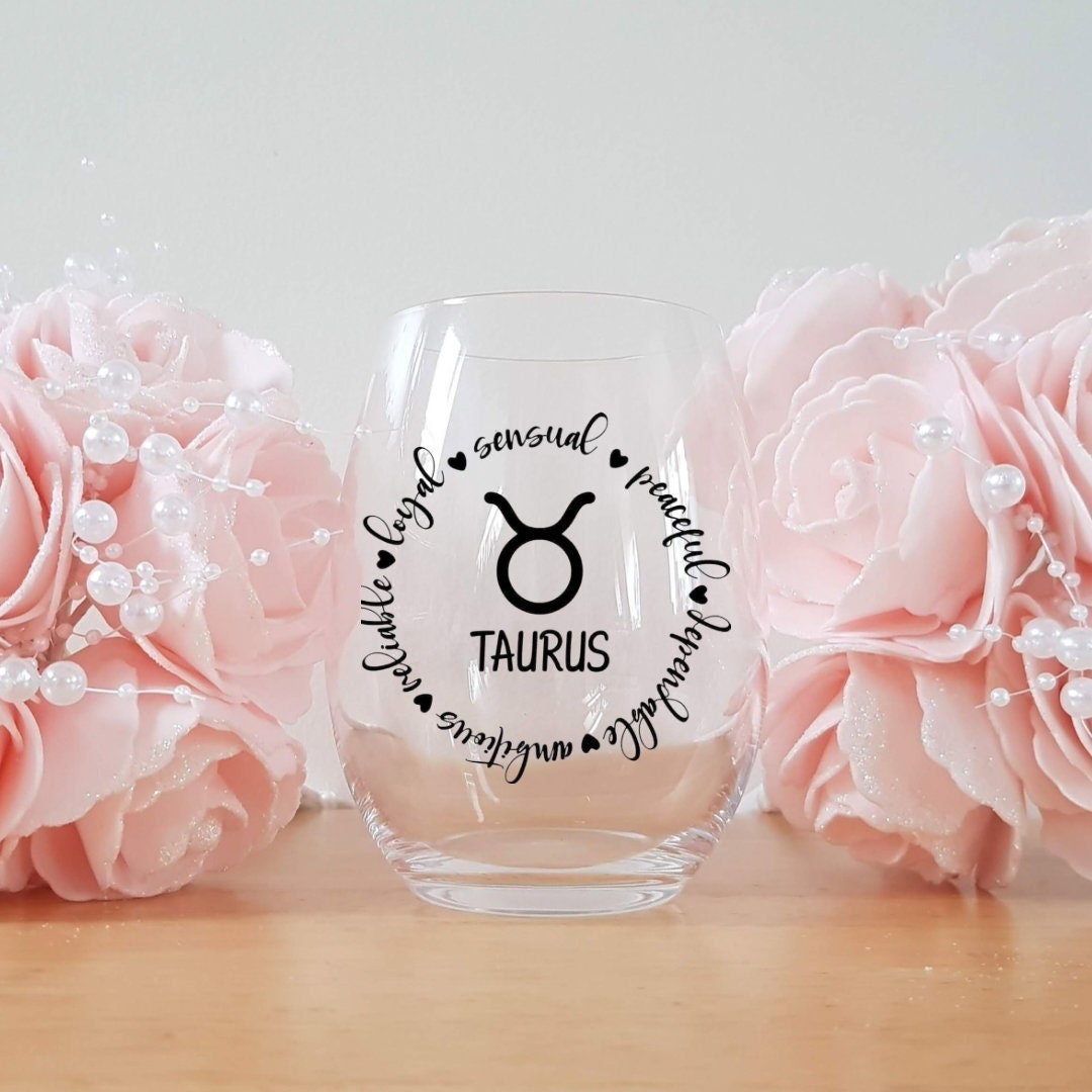 Taurus Zodiac Sign Stemless Wine Glass, Taurus Gift, Taurus Glass ...