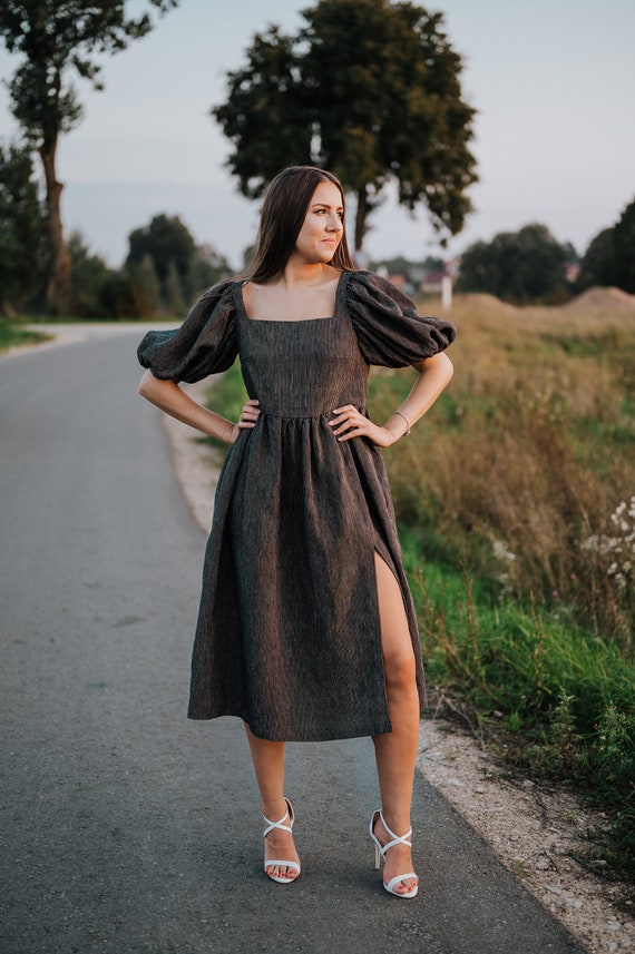 Open back linen dress / Black llinen dress / summer linen | Etsy