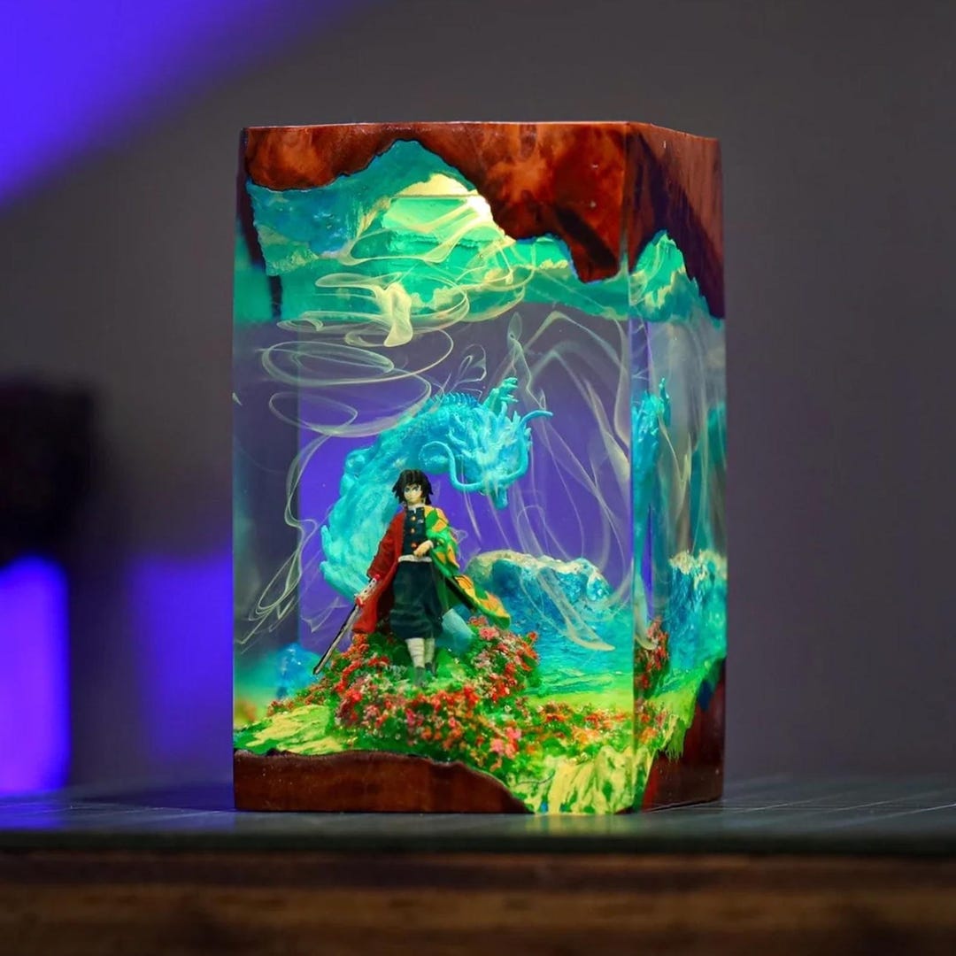 Giyuu Resin Lamp, Demon Slayer Water Hashira LED Light, Handmade Anime ...