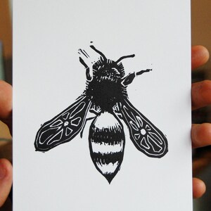 Bee Linocut Print: Floral Wings, Handprinted Nature Art - Etsy