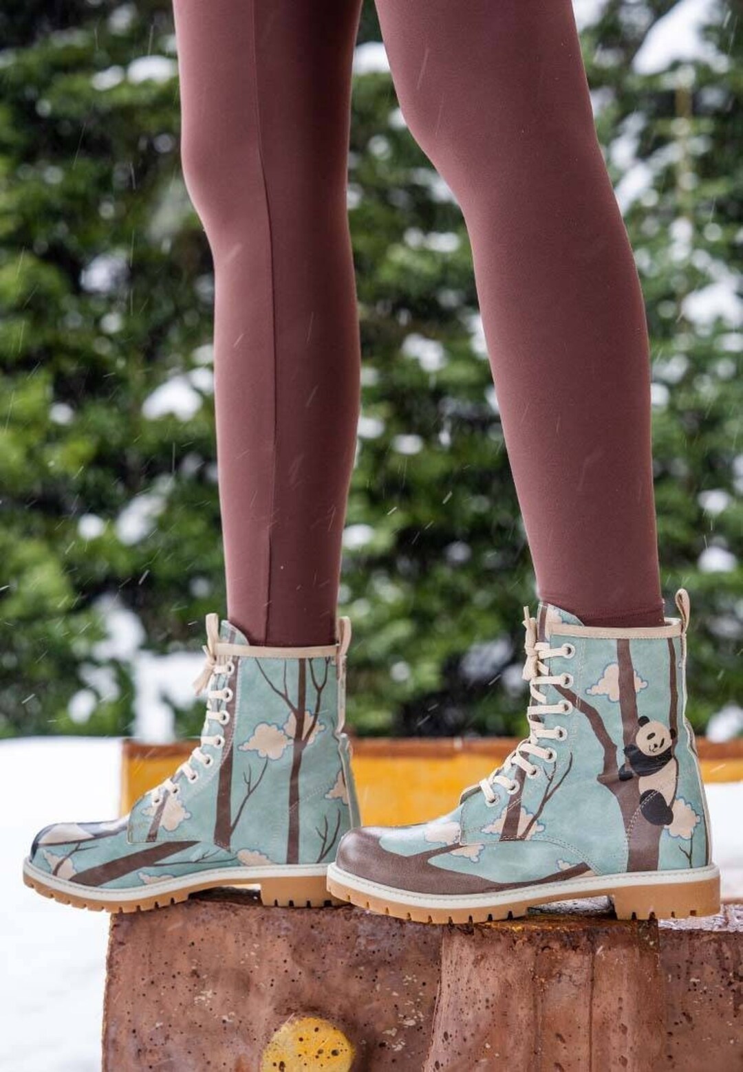 DOGO, Women Long Boot, Panda Hug Design, Lace up Boot, Leather Boot ...